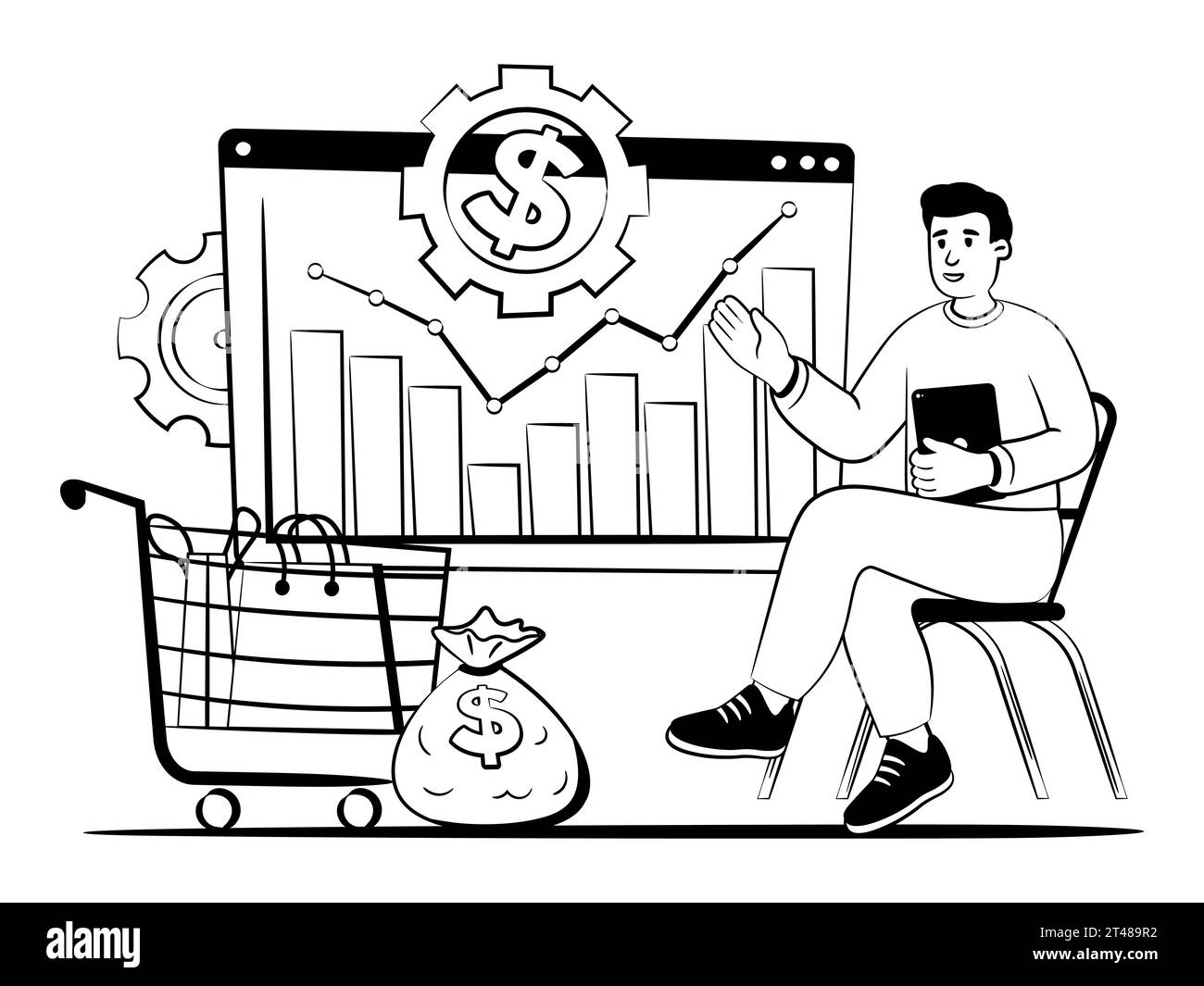 hand drawn vector image of financier shows business profitability Stock ...