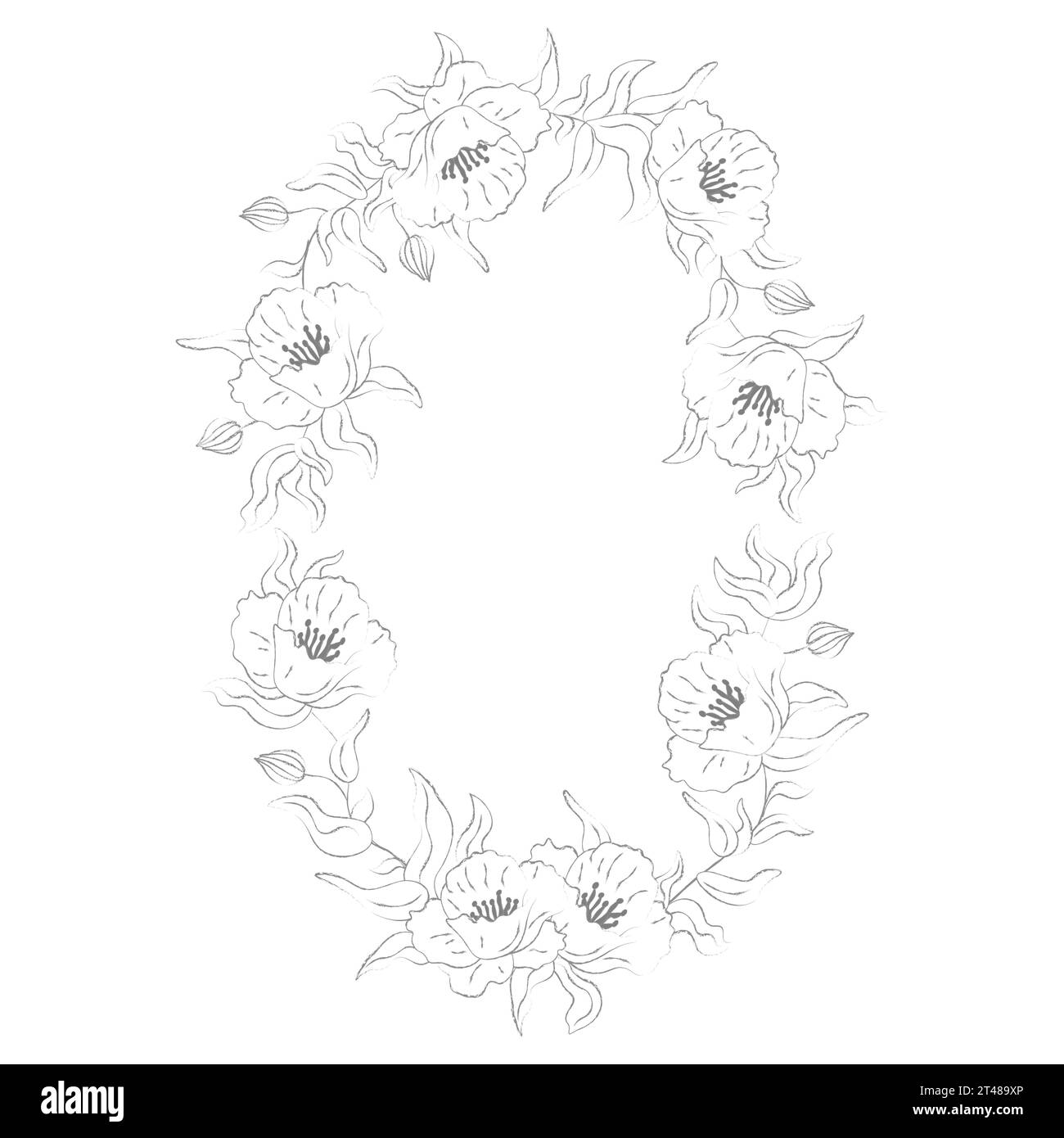 vertical oval frame made of leaves with flowers line vector banner ...