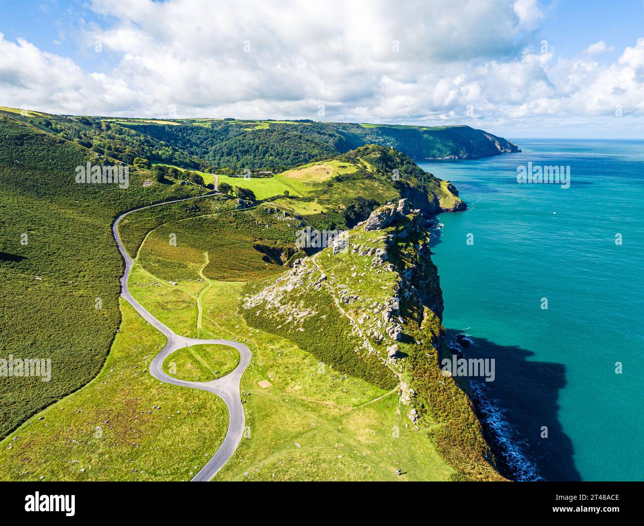 Valley of Rocks from a drone, S W Coast Path, Lynton, Exmoor National ...