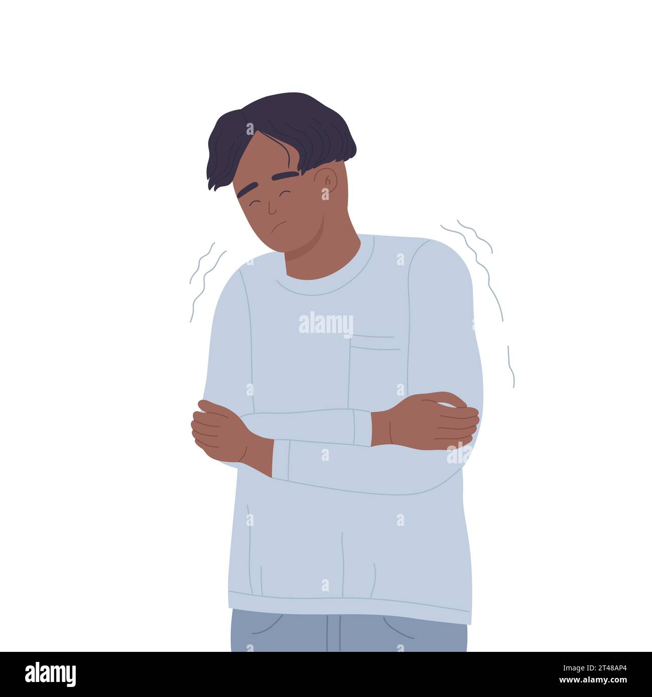 Sad shivering boy. Teenager feeling cold temperature, hypothermia ...