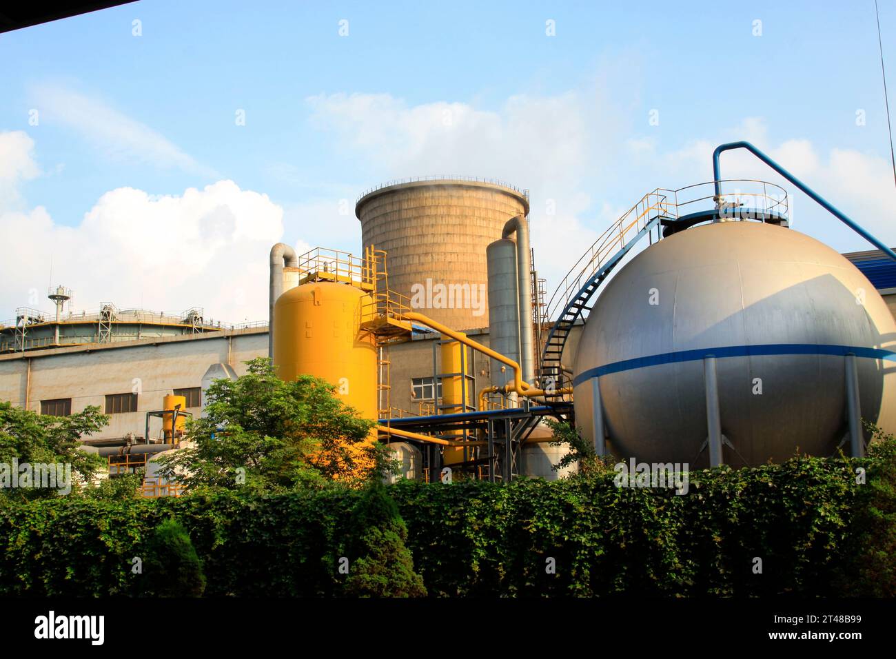 oxygen tank and buildings in a factory, closeup of photo Stock Photo ...
