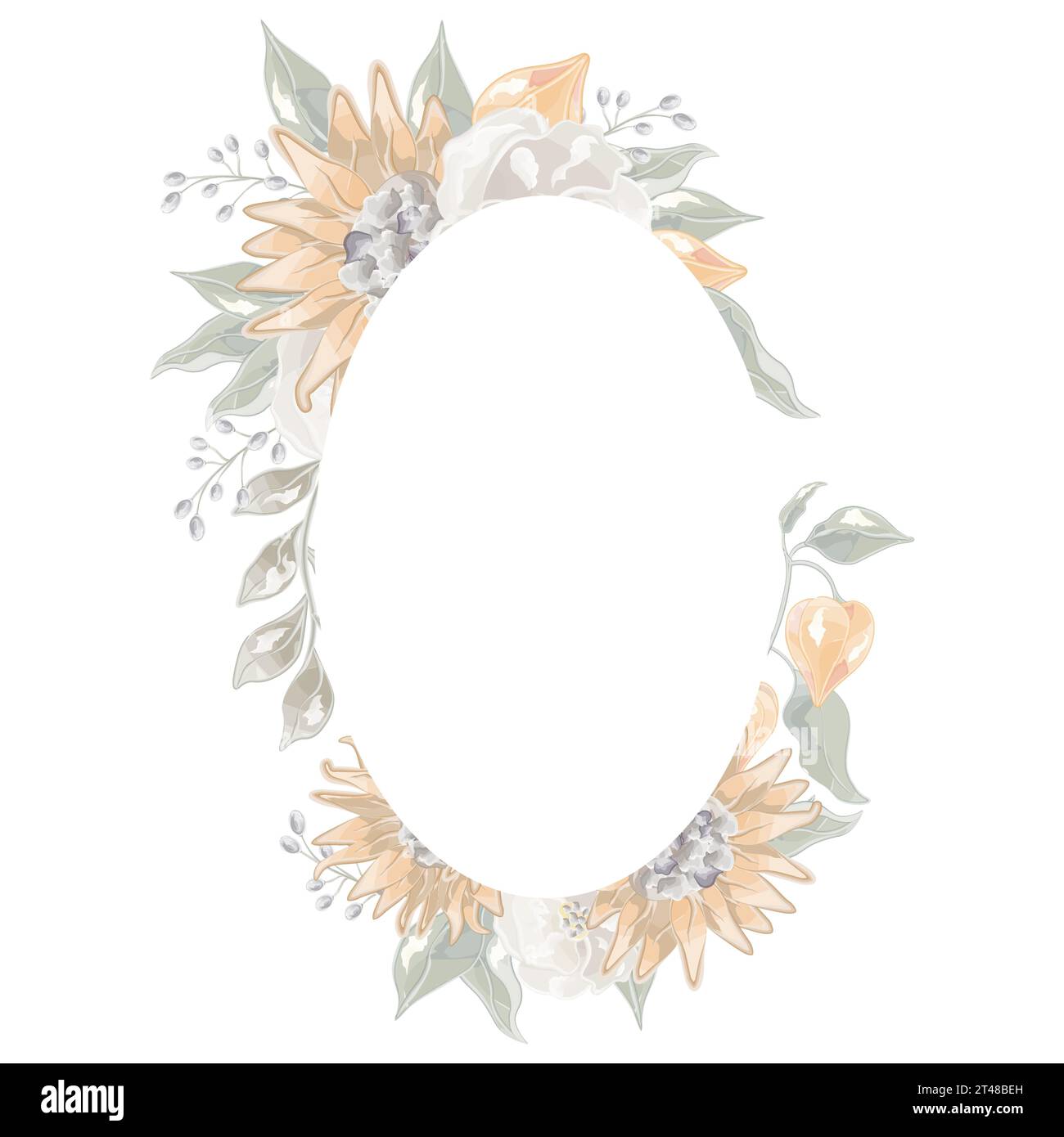 autumn oval banner of flowers and leaves transparent background ...