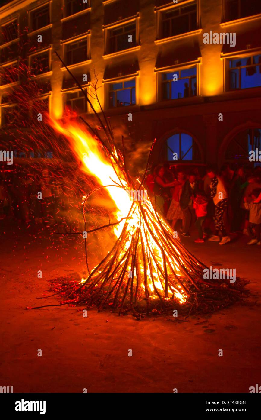 INNER MONGOLIA AUTONOMOUS REGION - JULY 18: bonfire party scene in ...