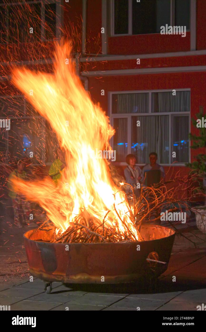 INNER MONGOLIA AUTONOMOUS REGION - JULY 18: bonfire party scene in ...