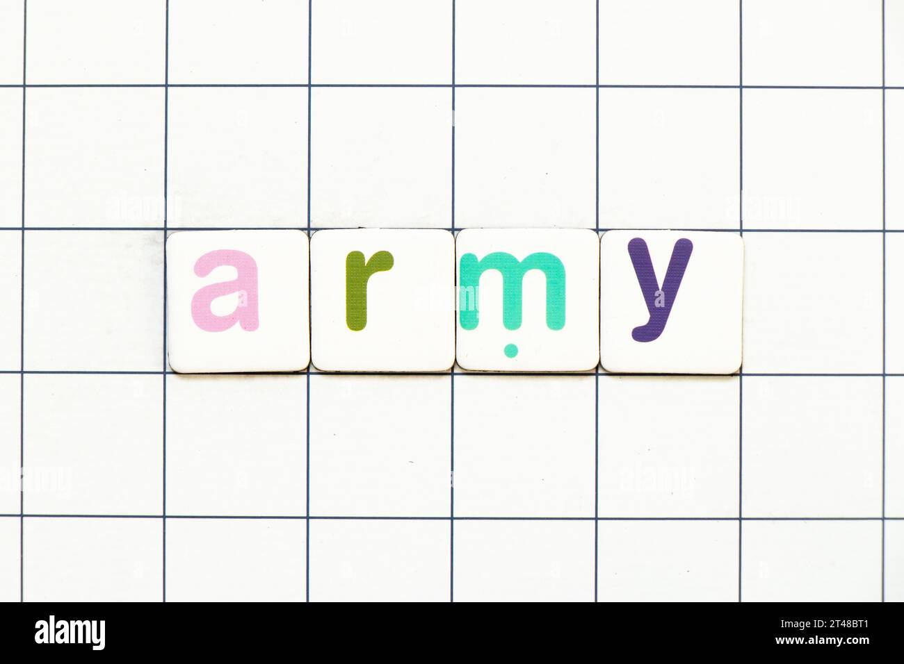 Colorful tile letter in word army on white grid background Stock Photo ...