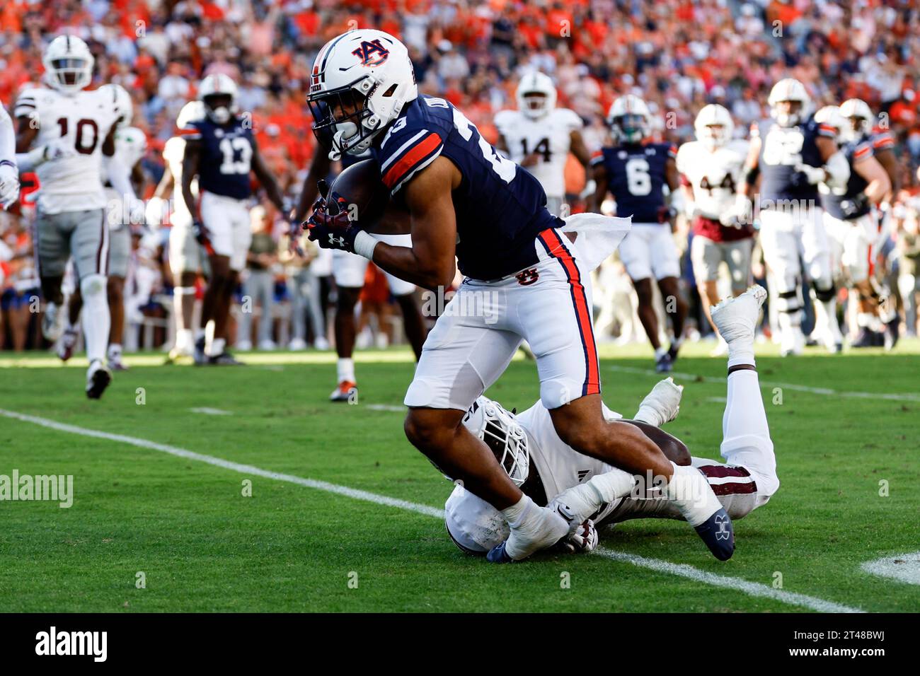 Auburn running back Jeremiah Cobb (23) catches a pass for a touchdown ...