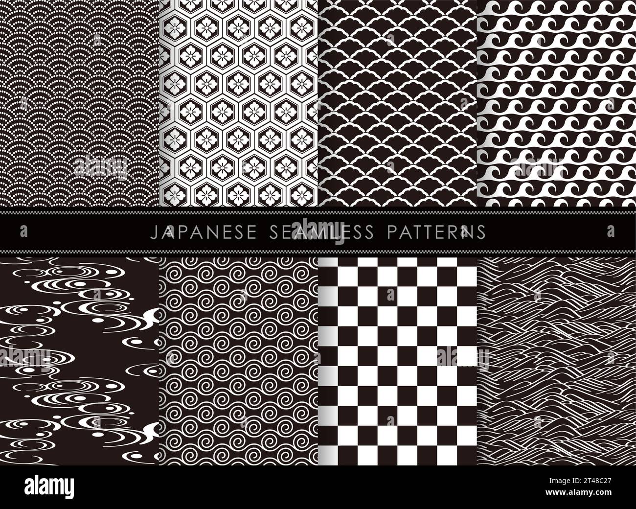 Vector Seamless Pattern With Japanese Vintage Patterns. Horizontally ...
