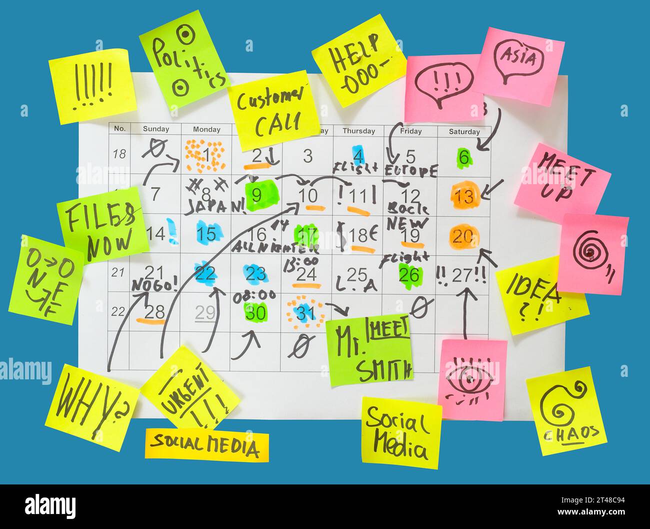 Calendar with business appointments and adhesive notes,monthly schedule ...