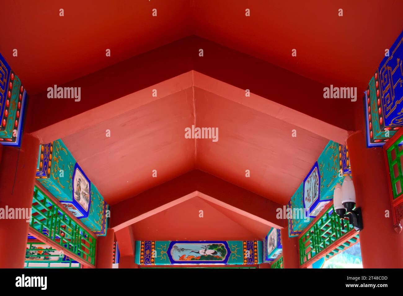 Chinese traditional style corridor landscape architecture, closeup of ...