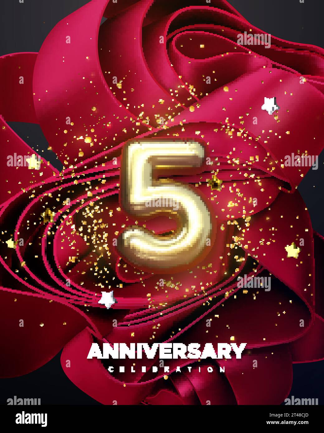 5th Anniversary celebration. Golden number 5 with sparkling confetti ...