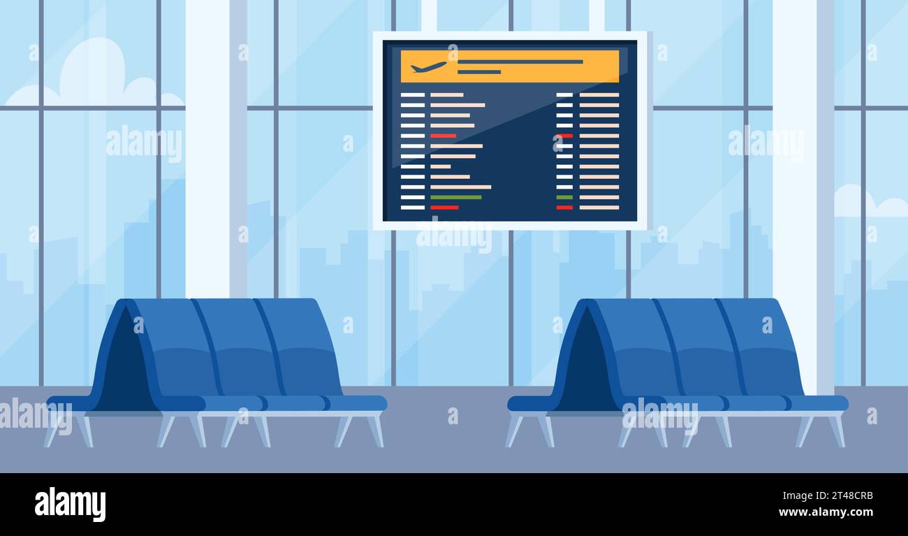 Empty airport arrival waiting room or departure lounge with chairs and ...