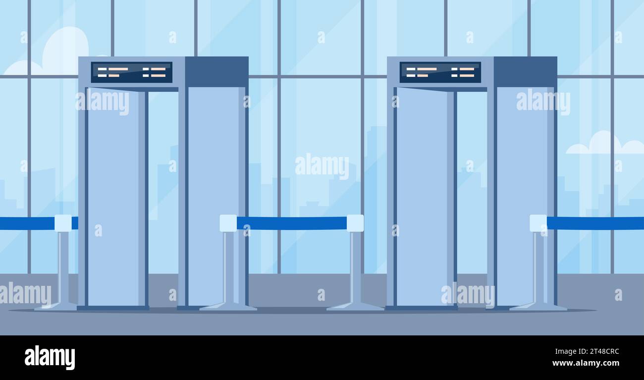 Airport security metal detectors in airport lounge. Full body scanners ...