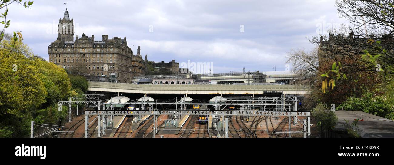 Scotrail trains at Edinburgh Waverley station; Edinburgh City, Scotland ...
