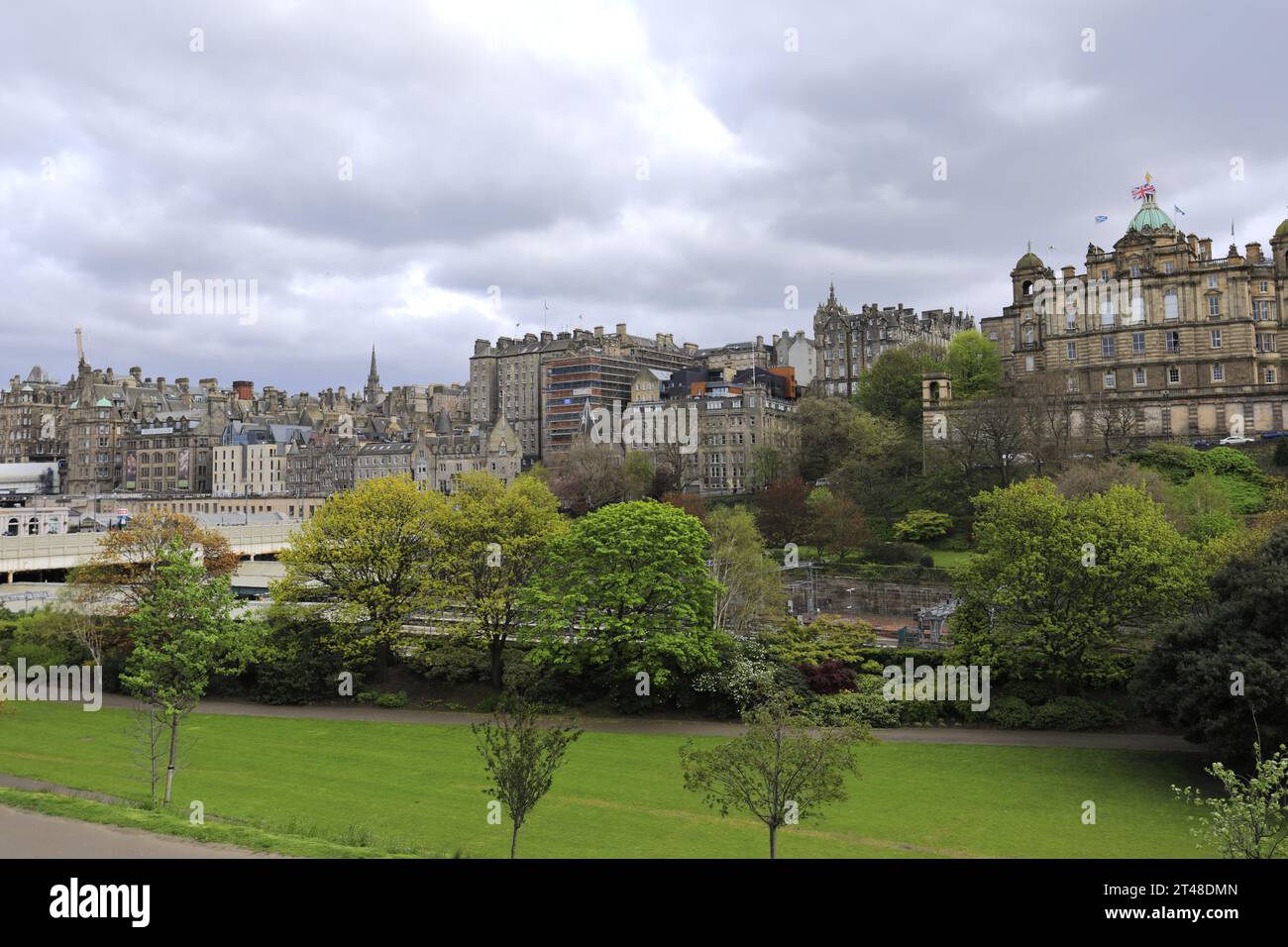 Spring view over Princes Street Gardens, Edinburgh city, Scotland, UK ...