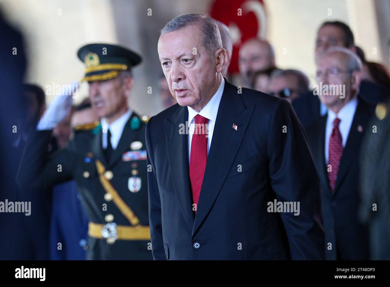 Ankara, Turkey. 29th Oct, 2023. President Recep Tayyip Erdo?an stands ...