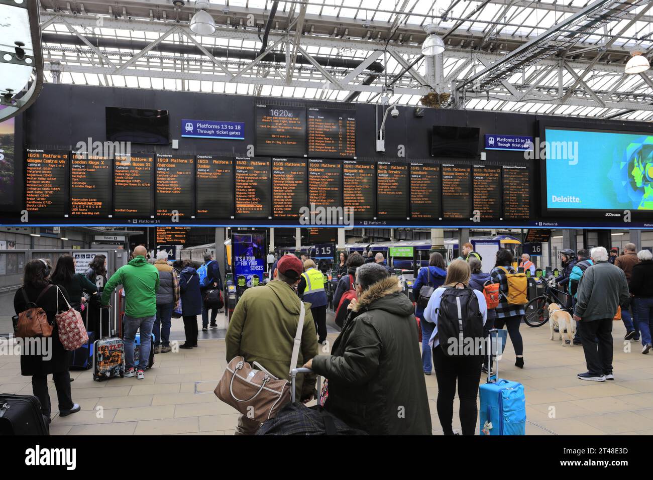 Passengers inside Edinburgh Waverley station; Edinburgh City, Scotland ...