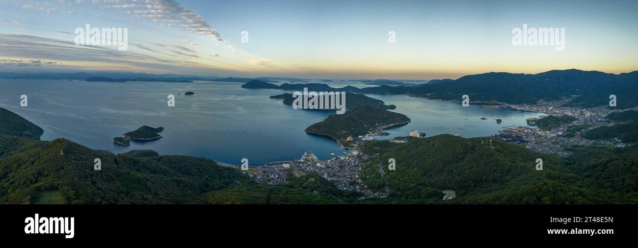 Coastal villages and landscape with quiet bays at dawn on Japanese ...