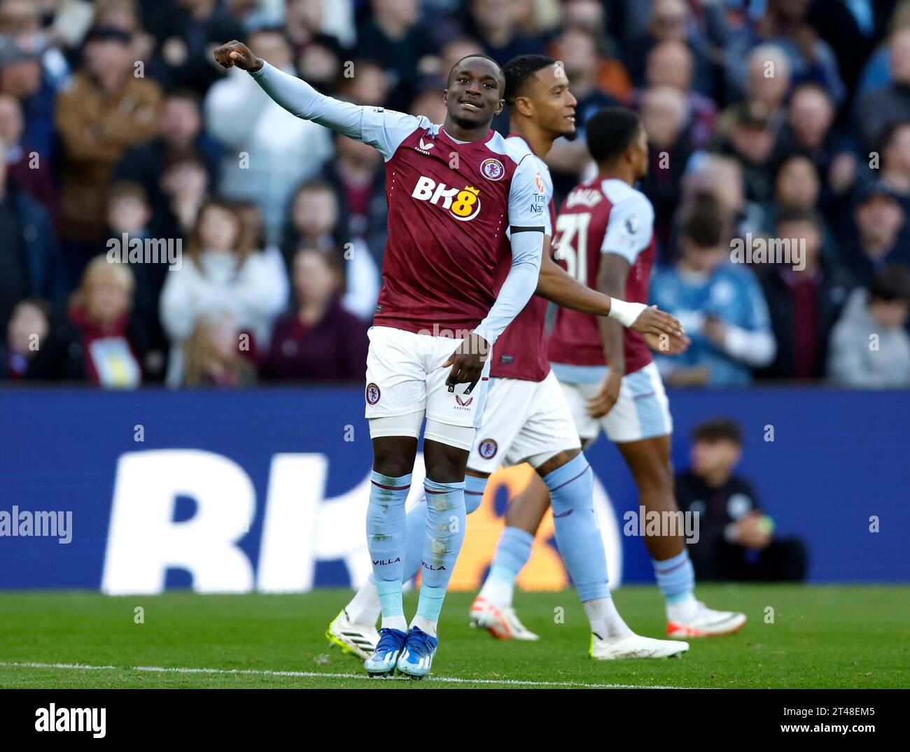 Aston Villa's Moussa Diaby celebrates scoring their side's second goal ...