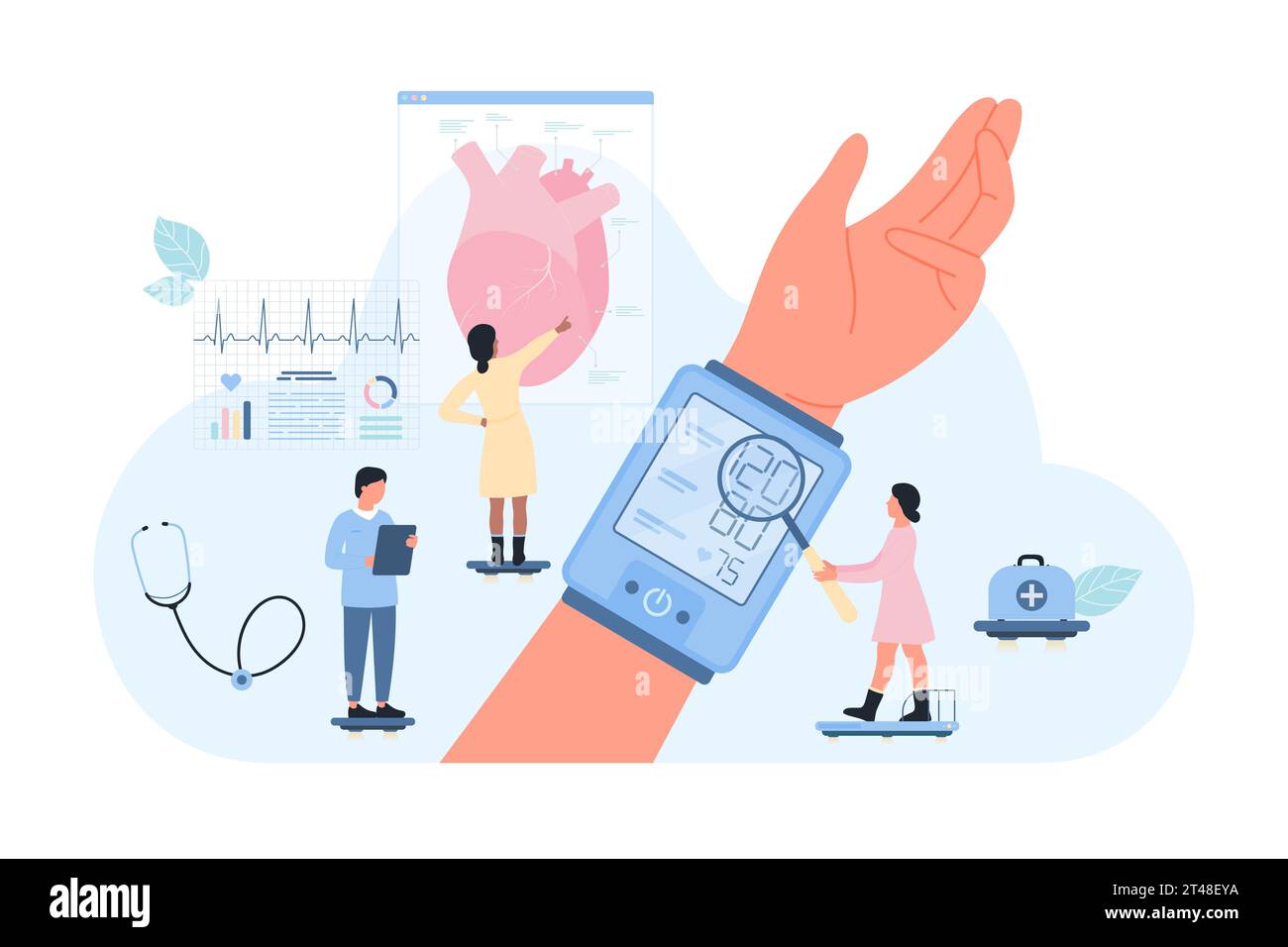 Heart health checkup, cardiology vector illustration. Cartoon tiny ...