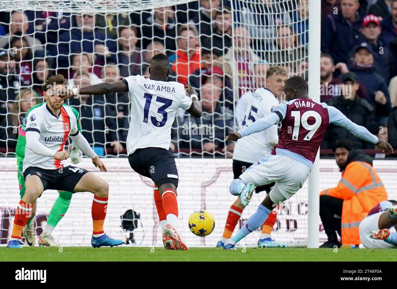 Aston Villa's Moussa Diaby (right) scores their side's second goal of ...