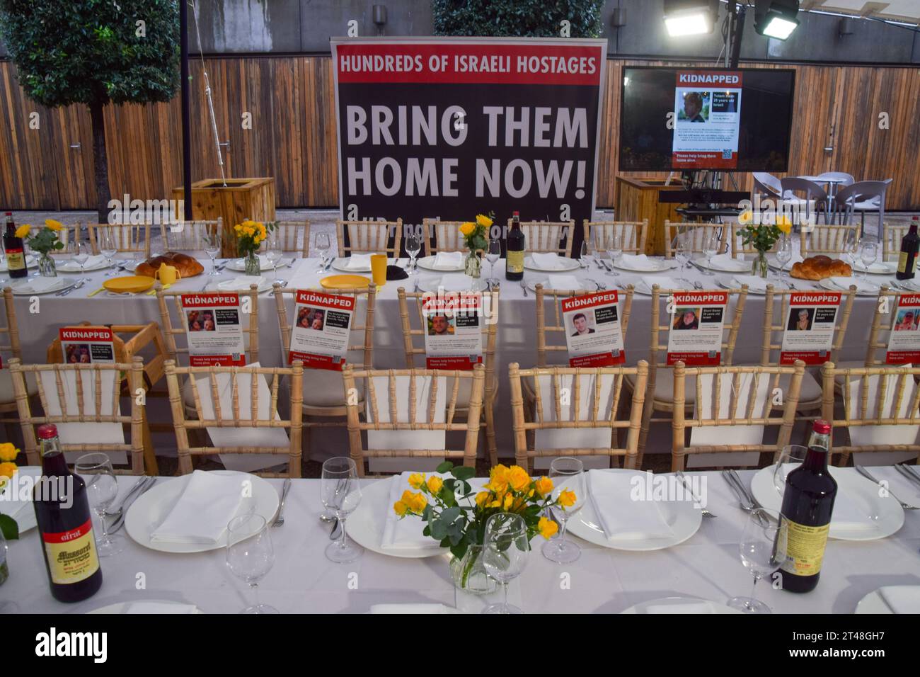London, UK. 29th October 2023. The Empty Shabbat Table installation for ...