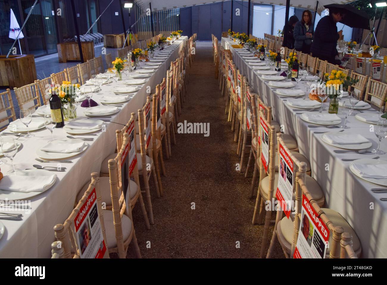 London, UK. 29th October 2023. The Empty Shabbat Table installation for ...