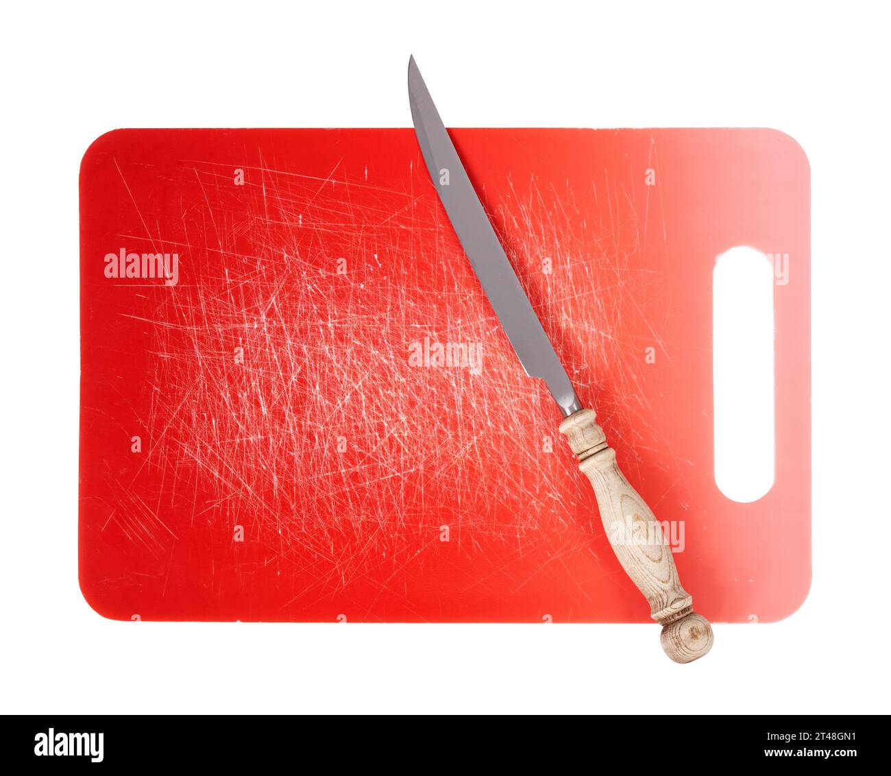 Color gradient red old plastic cutting board background with scratches ...