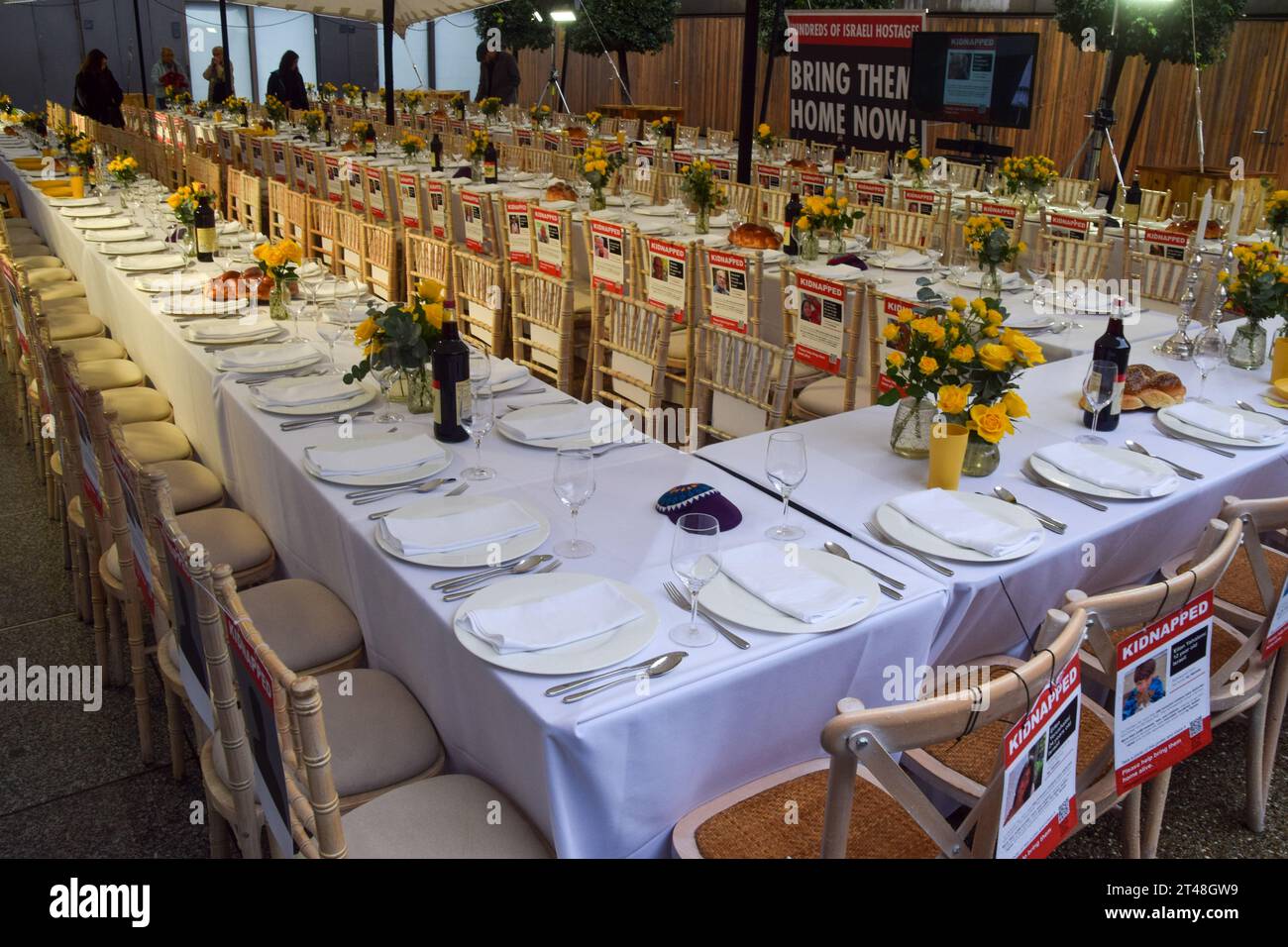 London, UK. 29th October 2023. The Empty Shabbat Table installation for ...