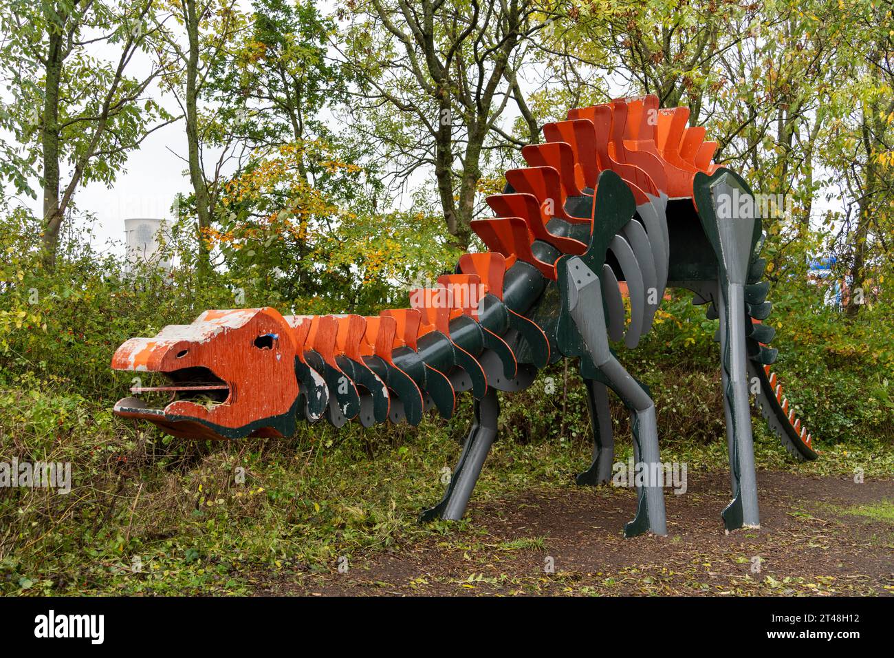 Diplodocus sculpture at Teessaurus Park, Middlesbrough, UK, having been ...