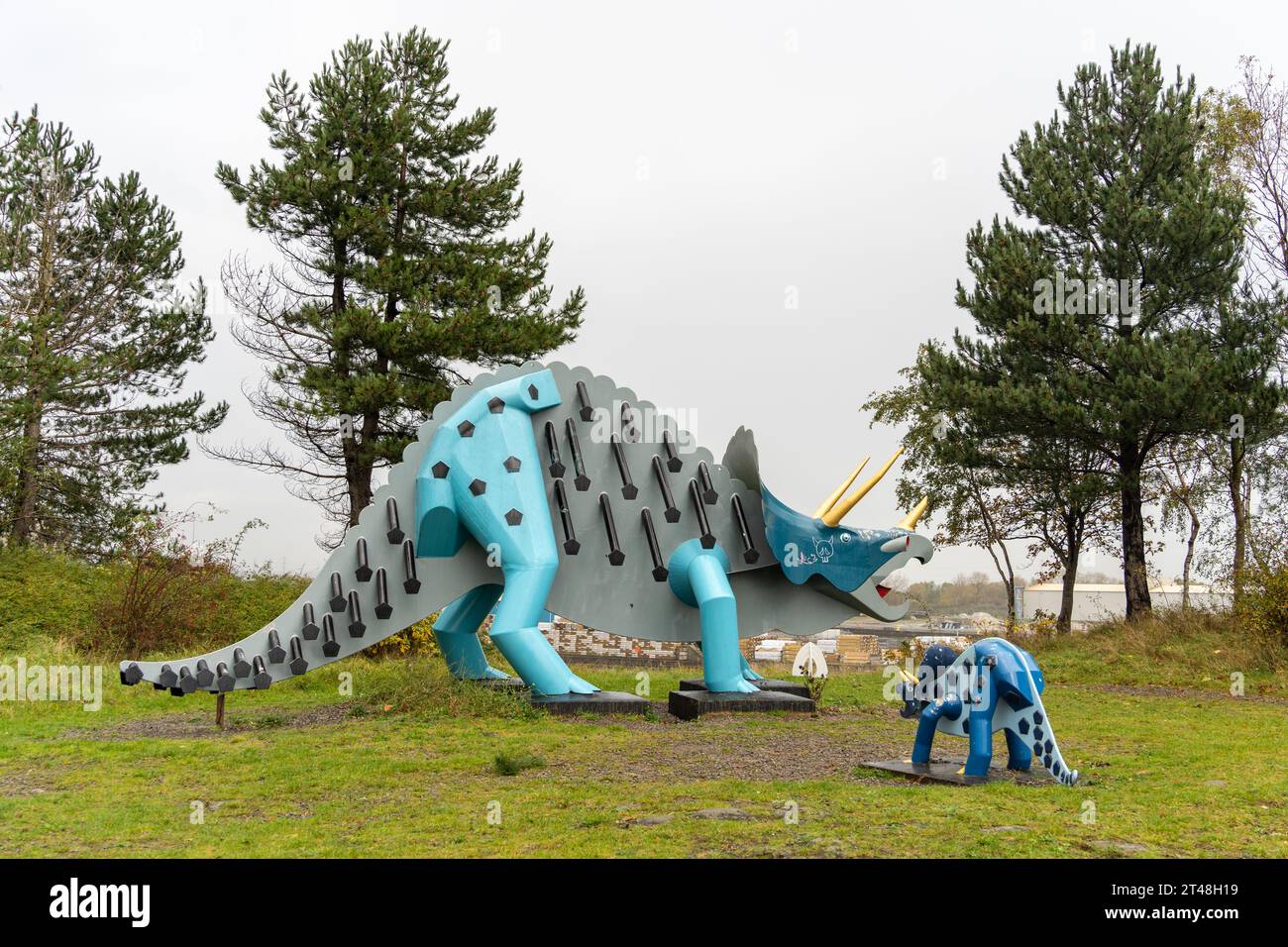 Triceratops sculpture at Teessaurus Park, Middlesbrough, UK, having ...