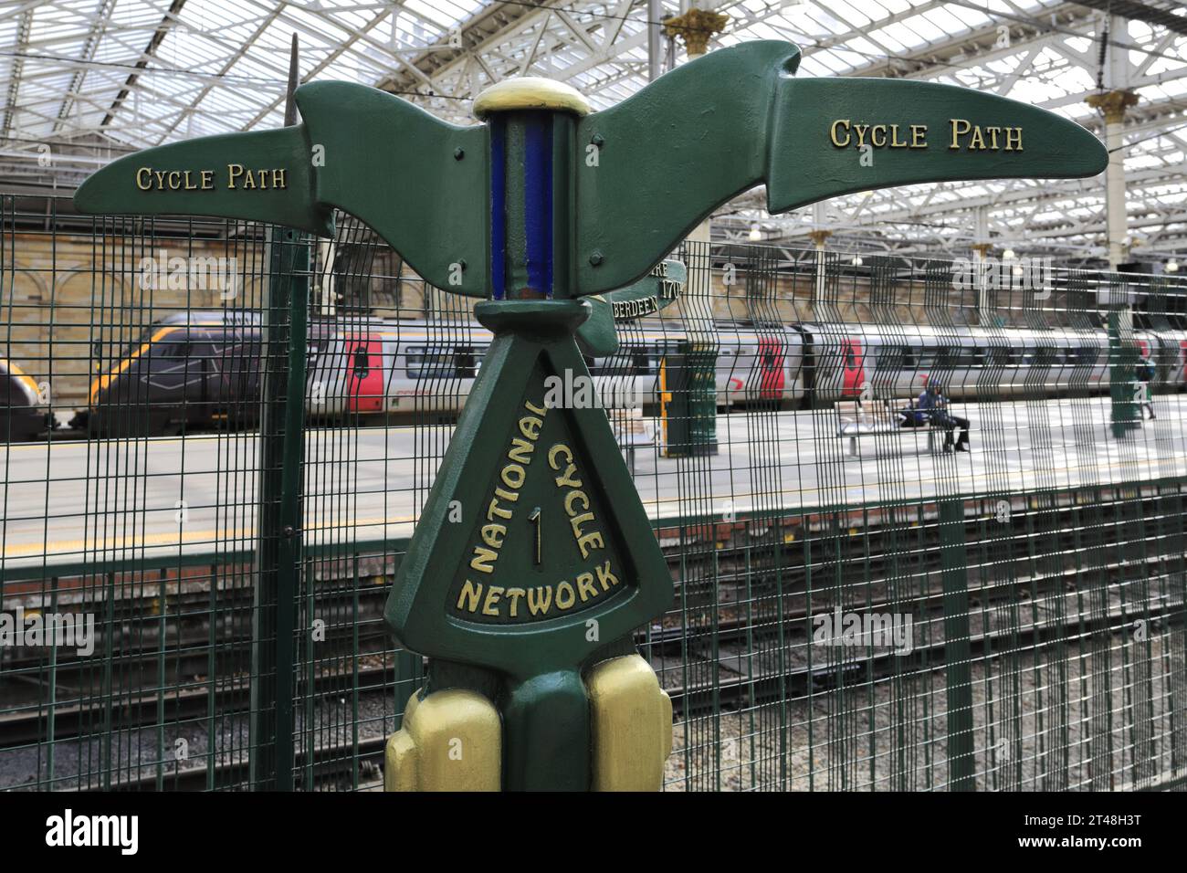 National Cycle route 1 sign, inside Edinburgh Waverley station ...