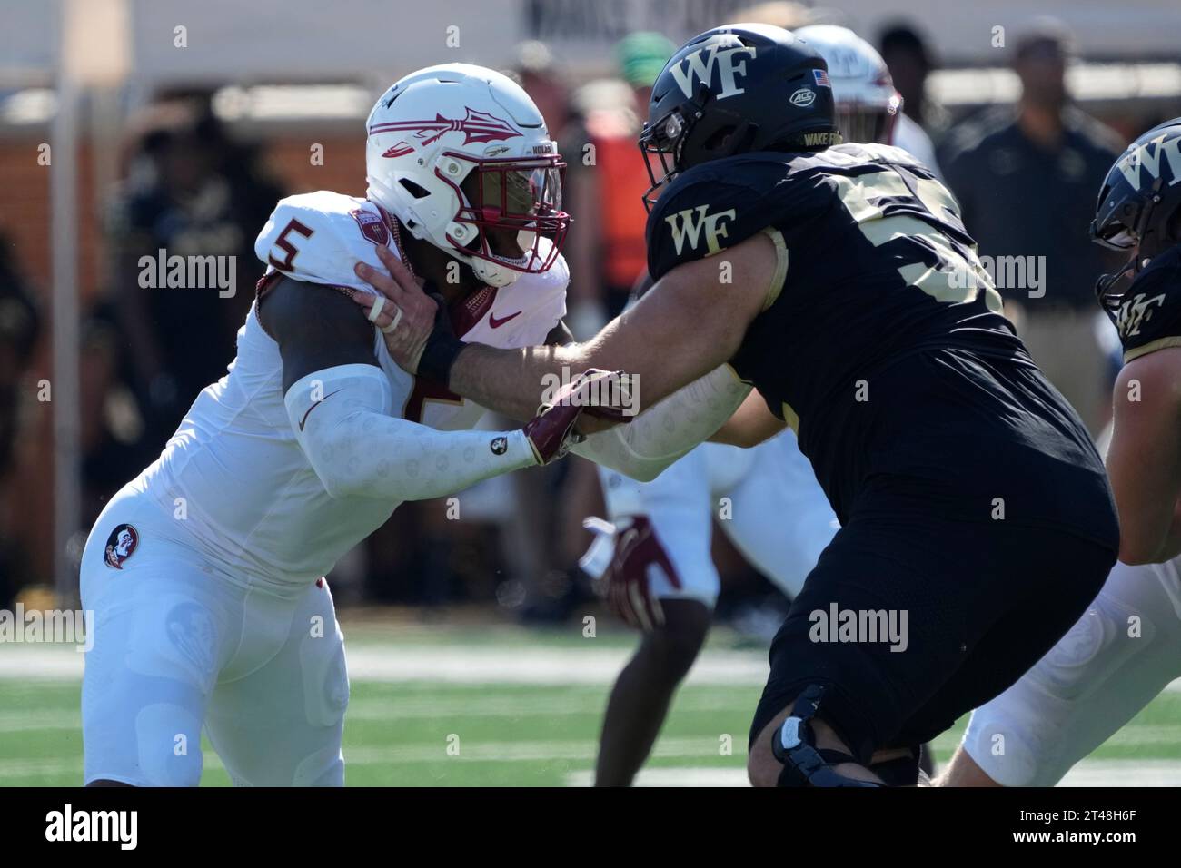 Florida State defensive lineman Jared Verse (5) rushes against Wake ...