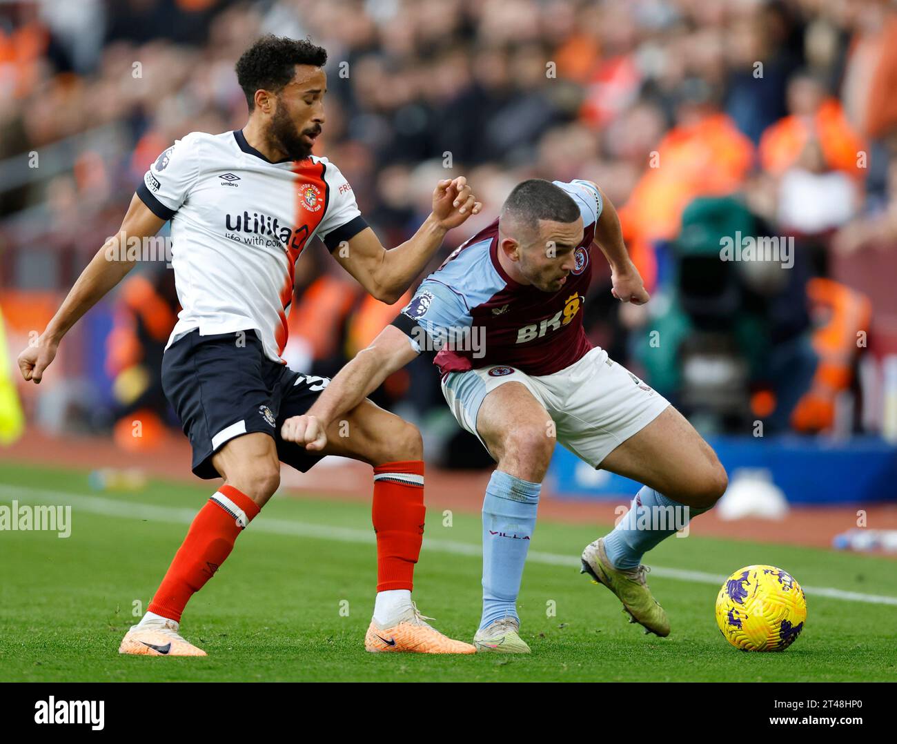 Luton Town's Andros Townsend (left) and Aston Villa's John McGinn ...
