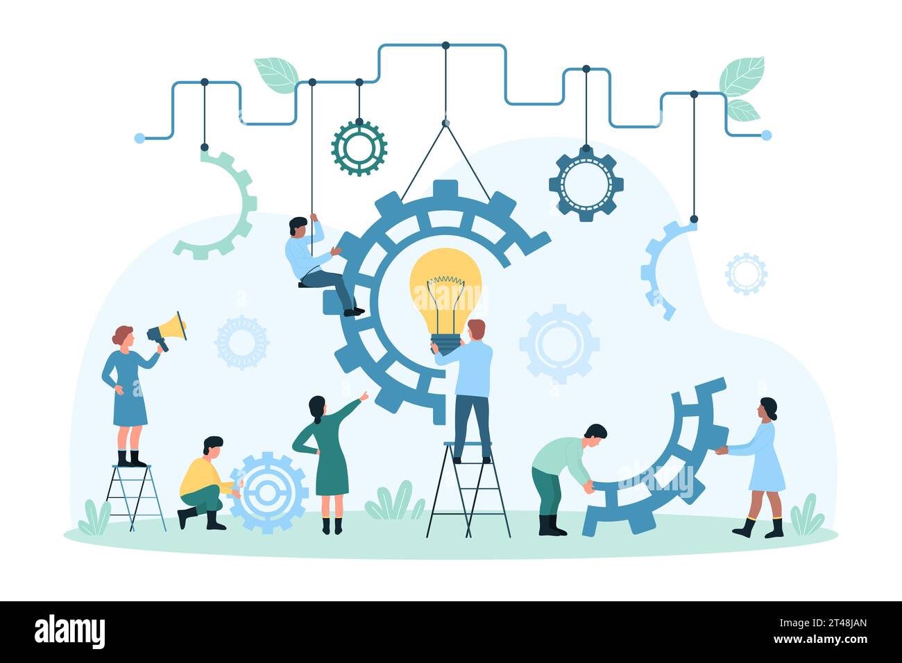 Work process on digital creative idea and innovation vector ...