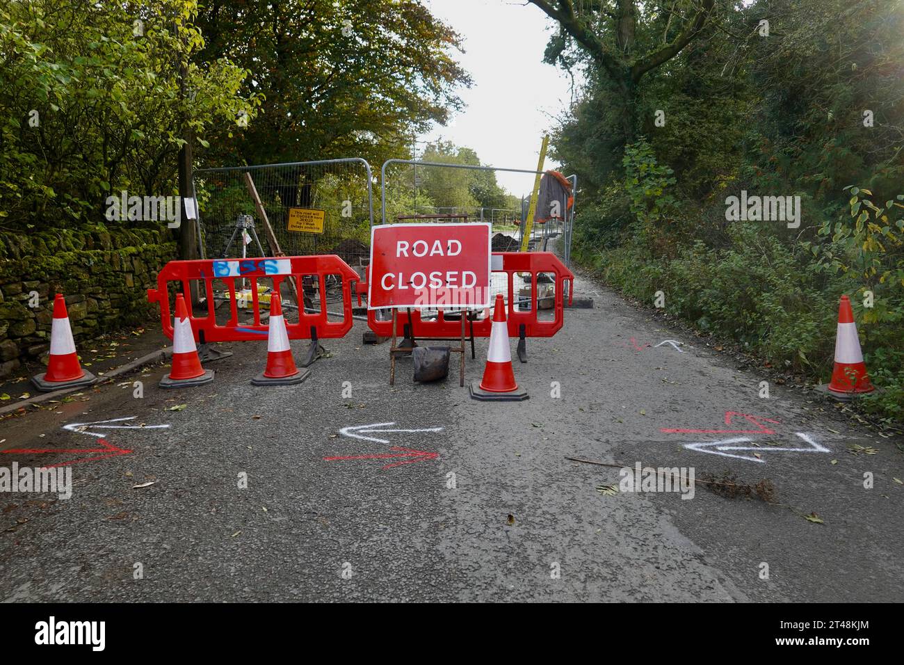Road closure in New Mills, Derbyshire Stock Photo - Alamy