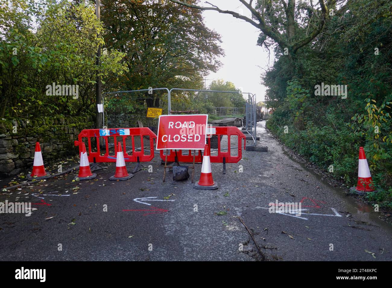Road closure in New Mills, Derbyshire Stock Photo - Alamy