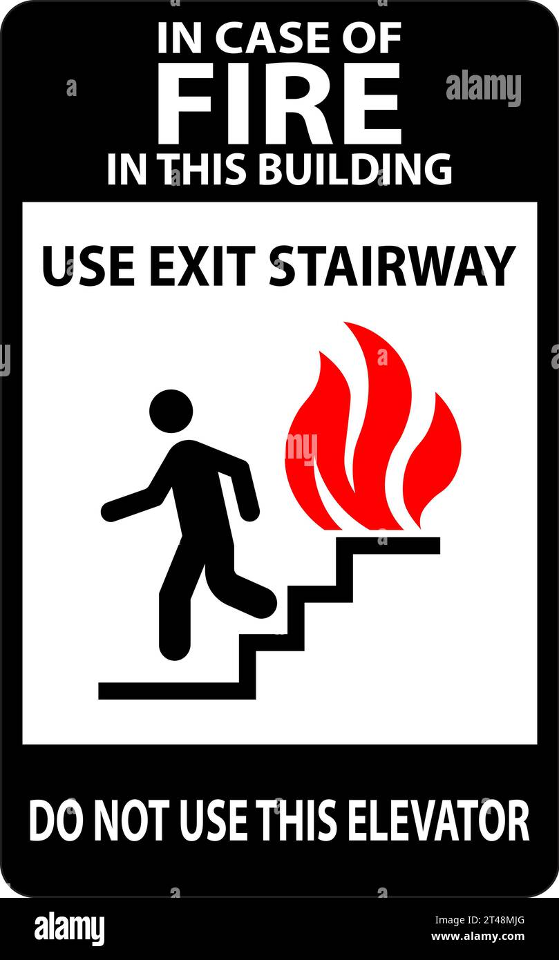 In Case Of Fire Sign Use Exit Stairways, Do Not Use This Elevator Stock ...