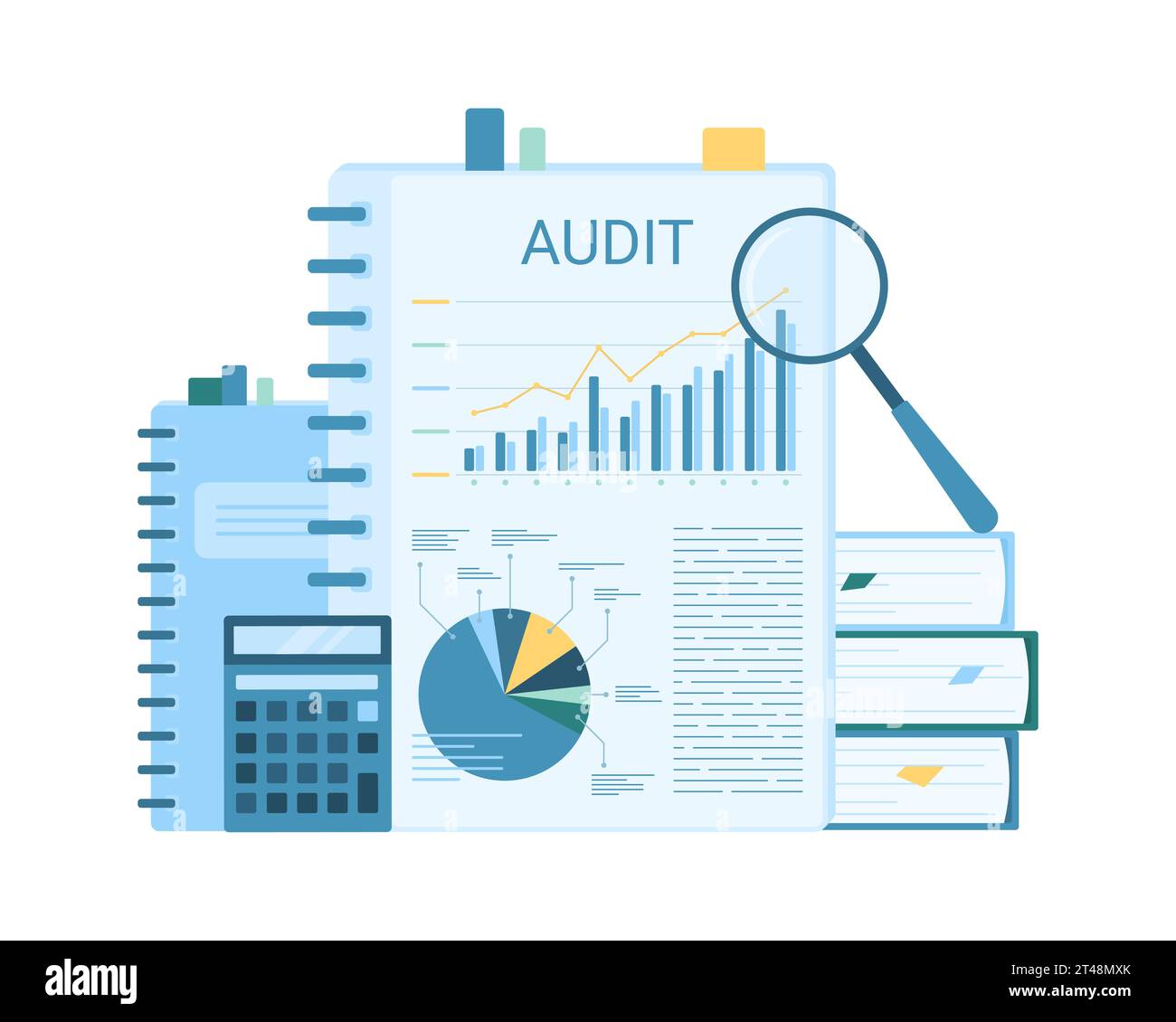 Business report analysis and audit vector illustration. Cartoon ...