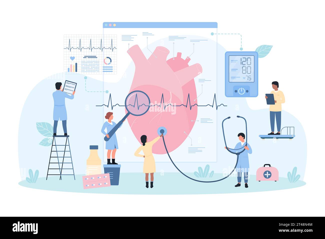 Heart health checkup in hospital, cardiology vector illustration ...