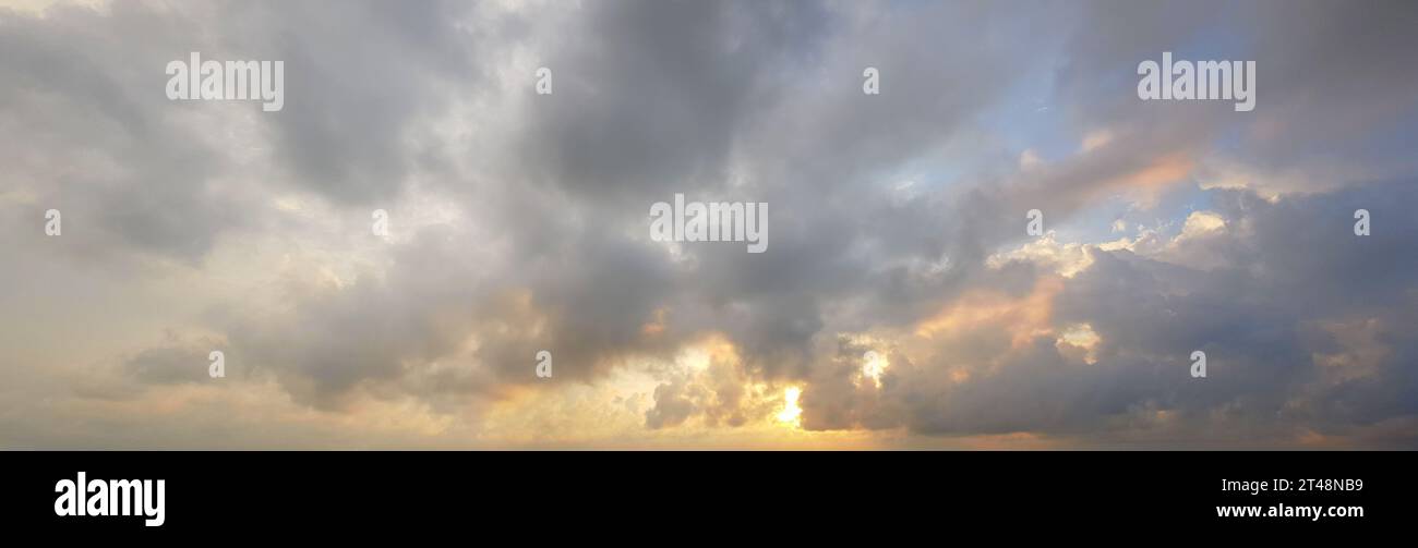 Weather sunset sky with cloud and sun. Panoramic sky with cloud and ...