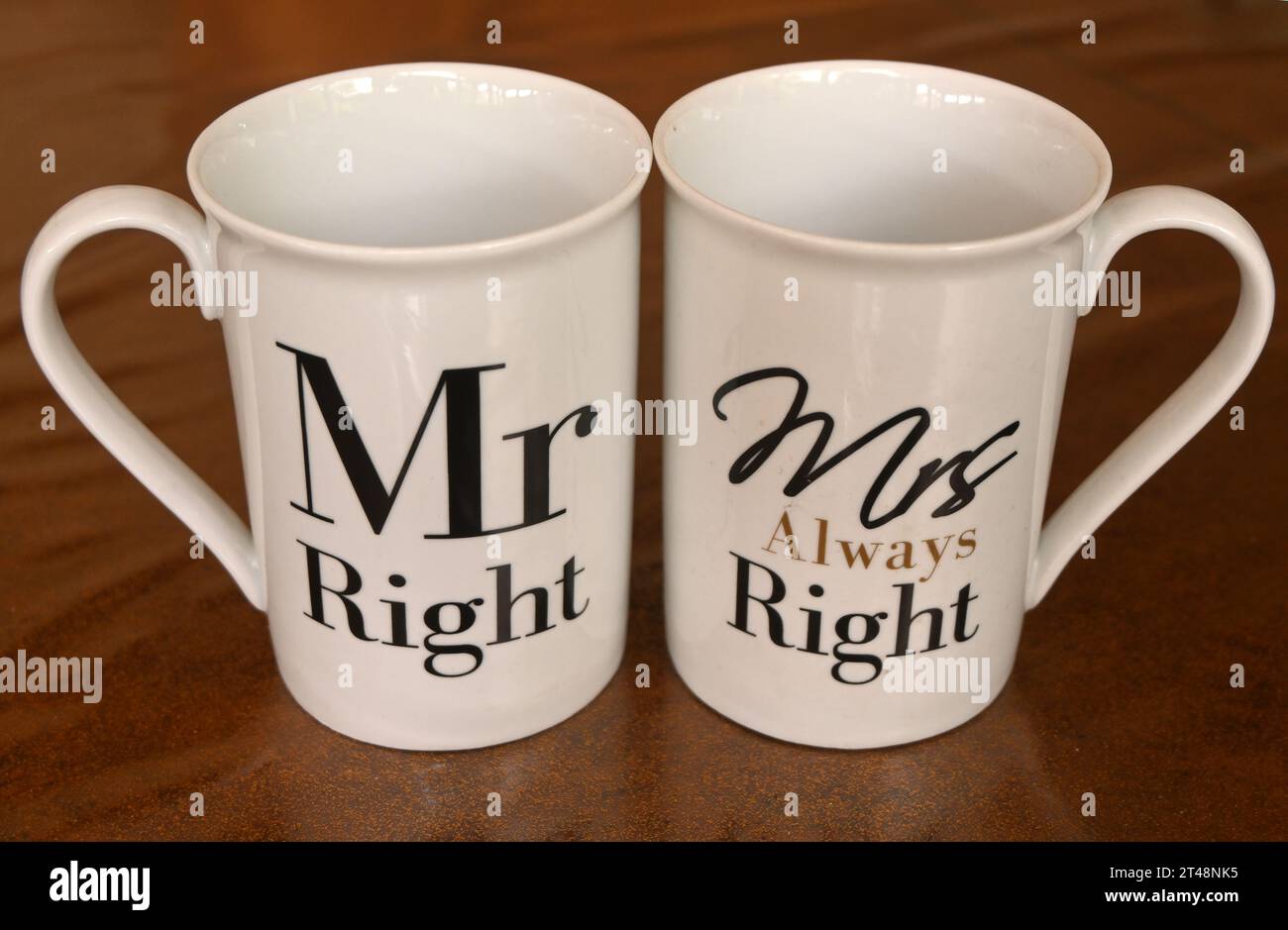 mr right and mrs always right mugs Stock Photo - Alamy