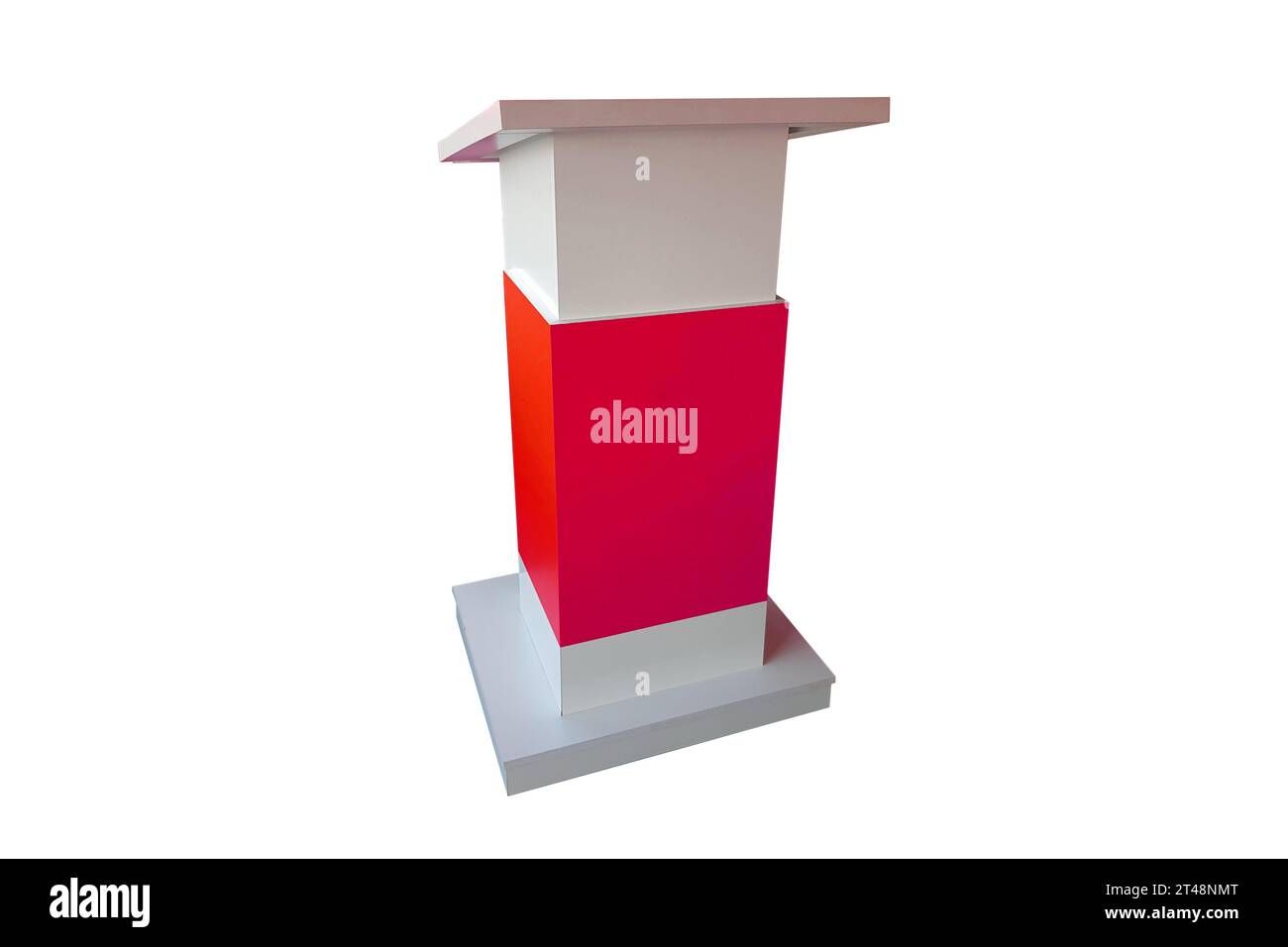 Red and white podium stand speaker isolated on white background Stock ...