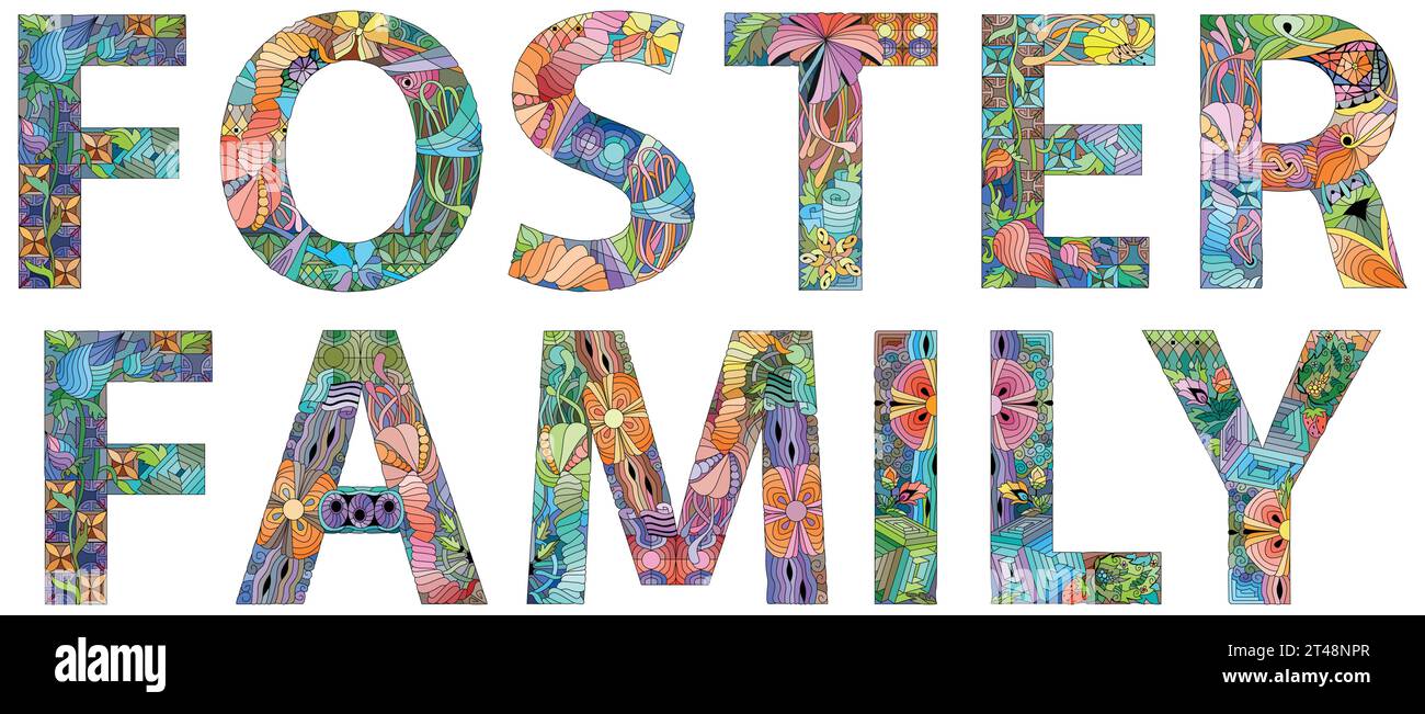 Hand-painted art design. Hand drawn illustration words FOSTER FAMILY ...