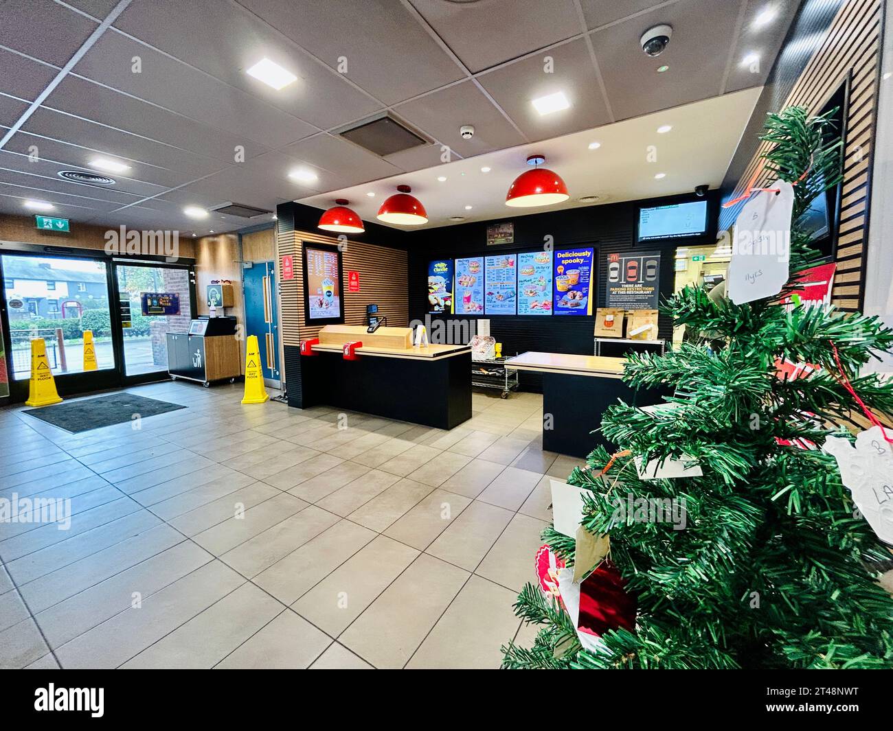 Interior of McDonalds restaurant with early Christmas tree 29th October ...