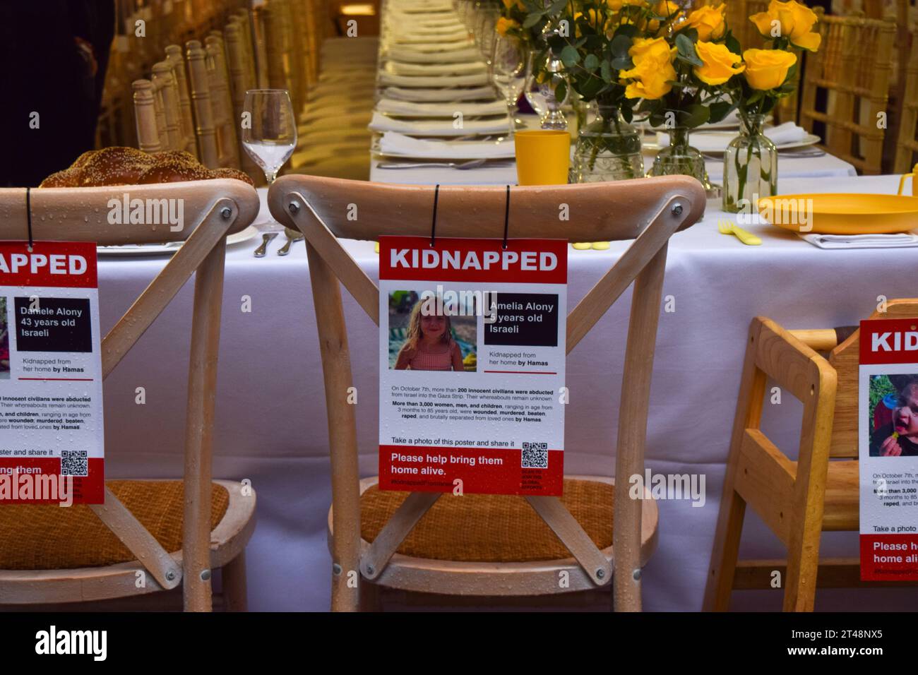 London, UK. 29th October 2023. The Empty Shabbat Table installation for ...