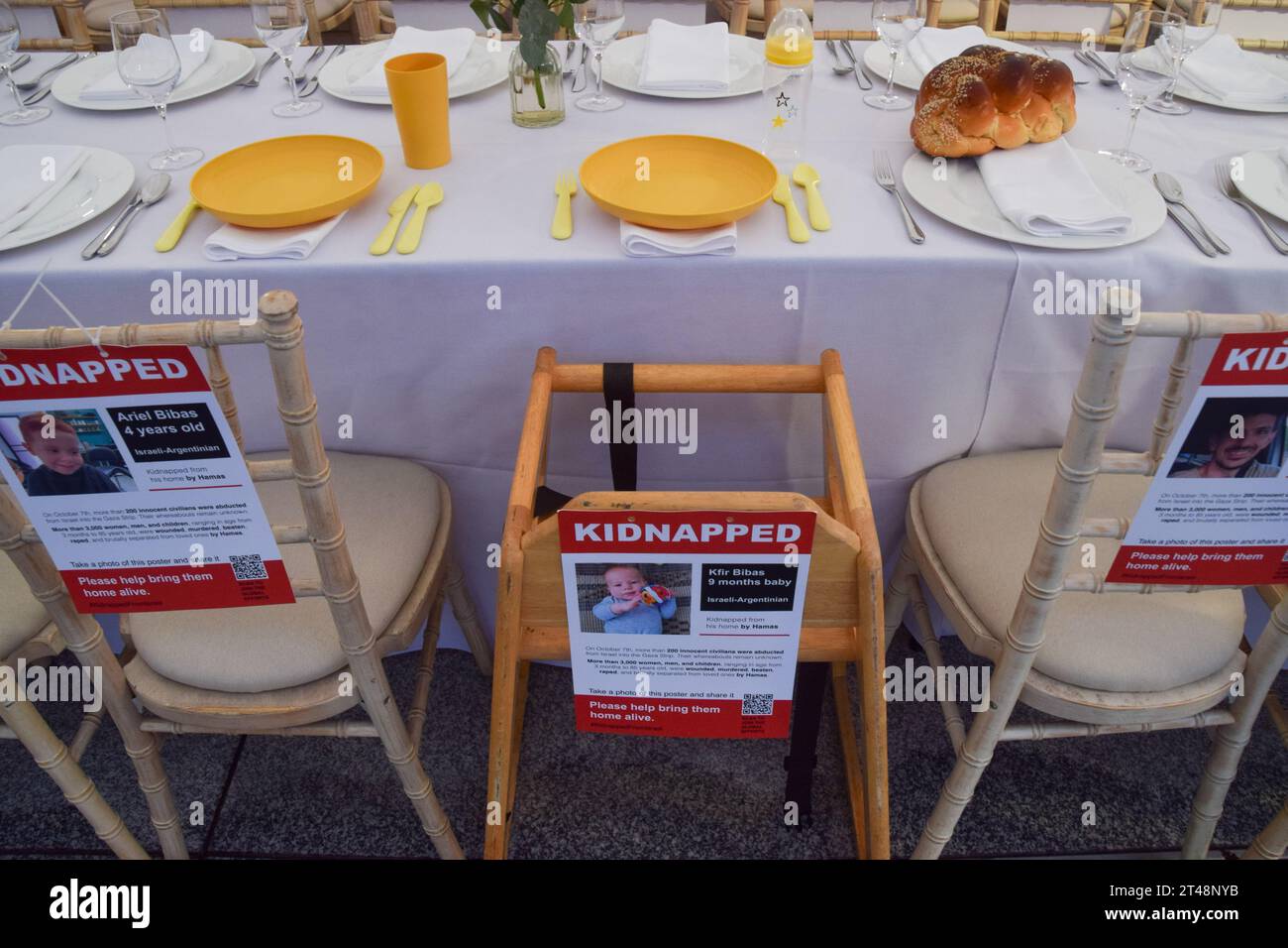 London, UK. 29th October 2023. The Empty Shabbat Table installation for ...