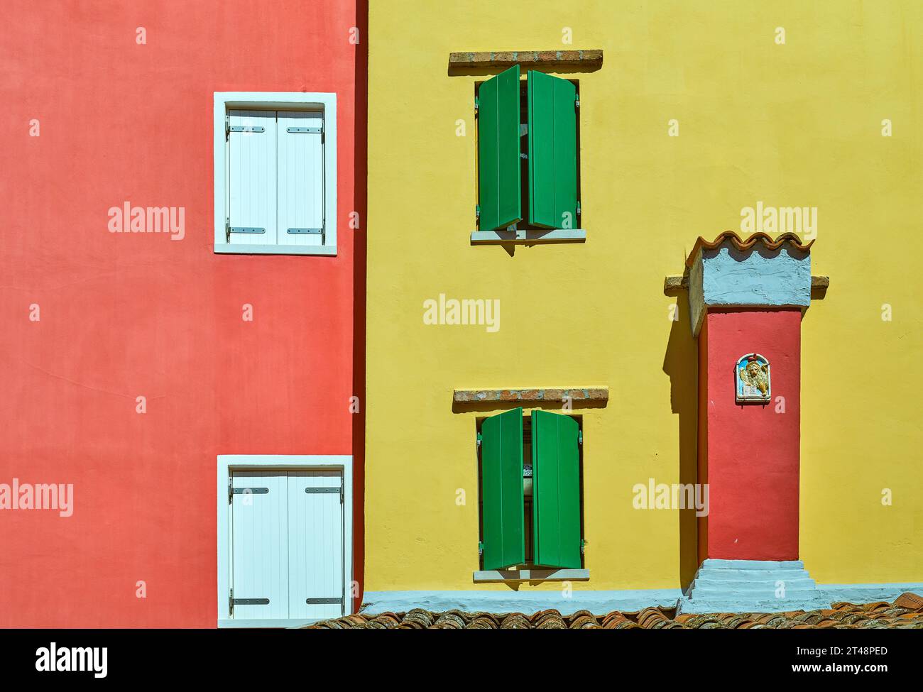 Caorle, Italy, detaail of the typical colorful houses and shops of the ...
