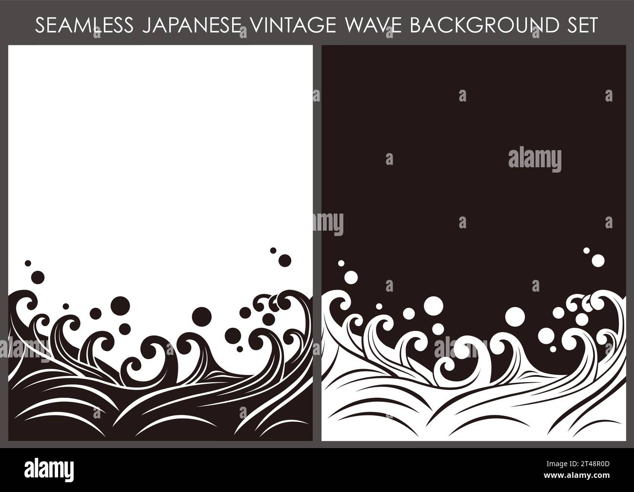 Japanese Vintage Seamless Wave Pattern With Text Space Set. Vector ...