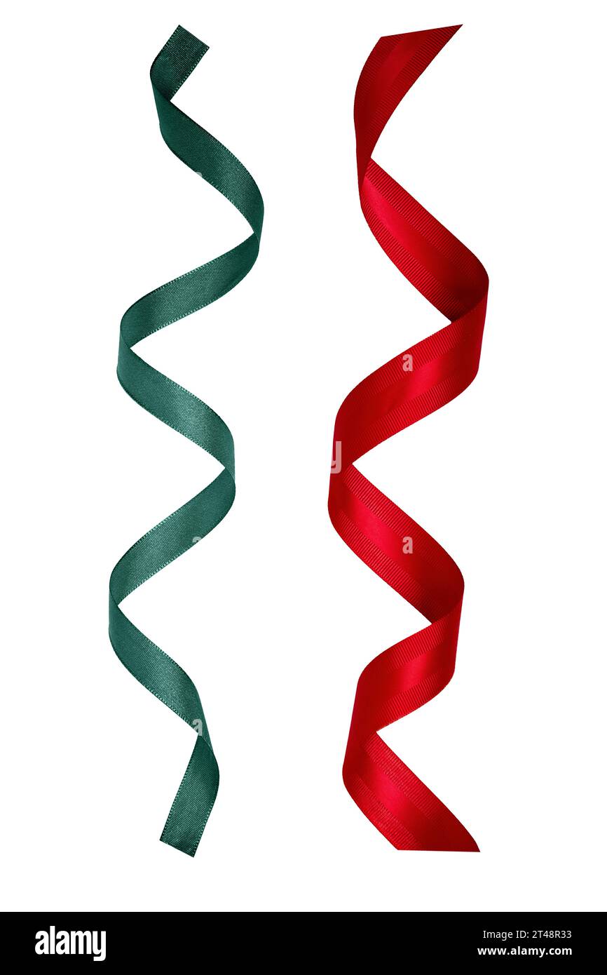 Green and red satin ribbon isolated on white background. Ribbon as a ...