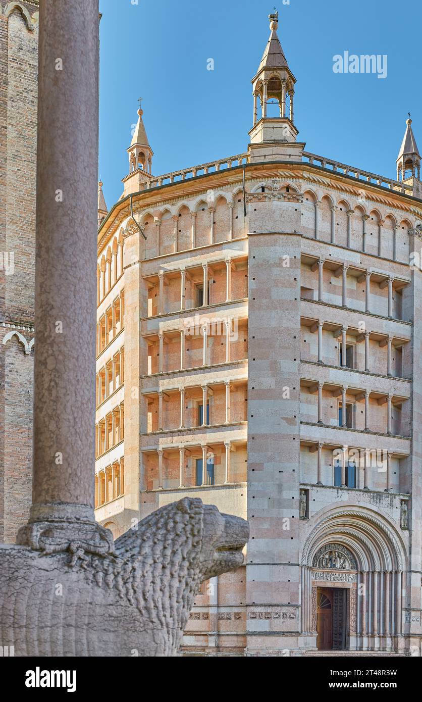 Parma,Italy, the octagonal Baptistery of pink marble in Lombard ...